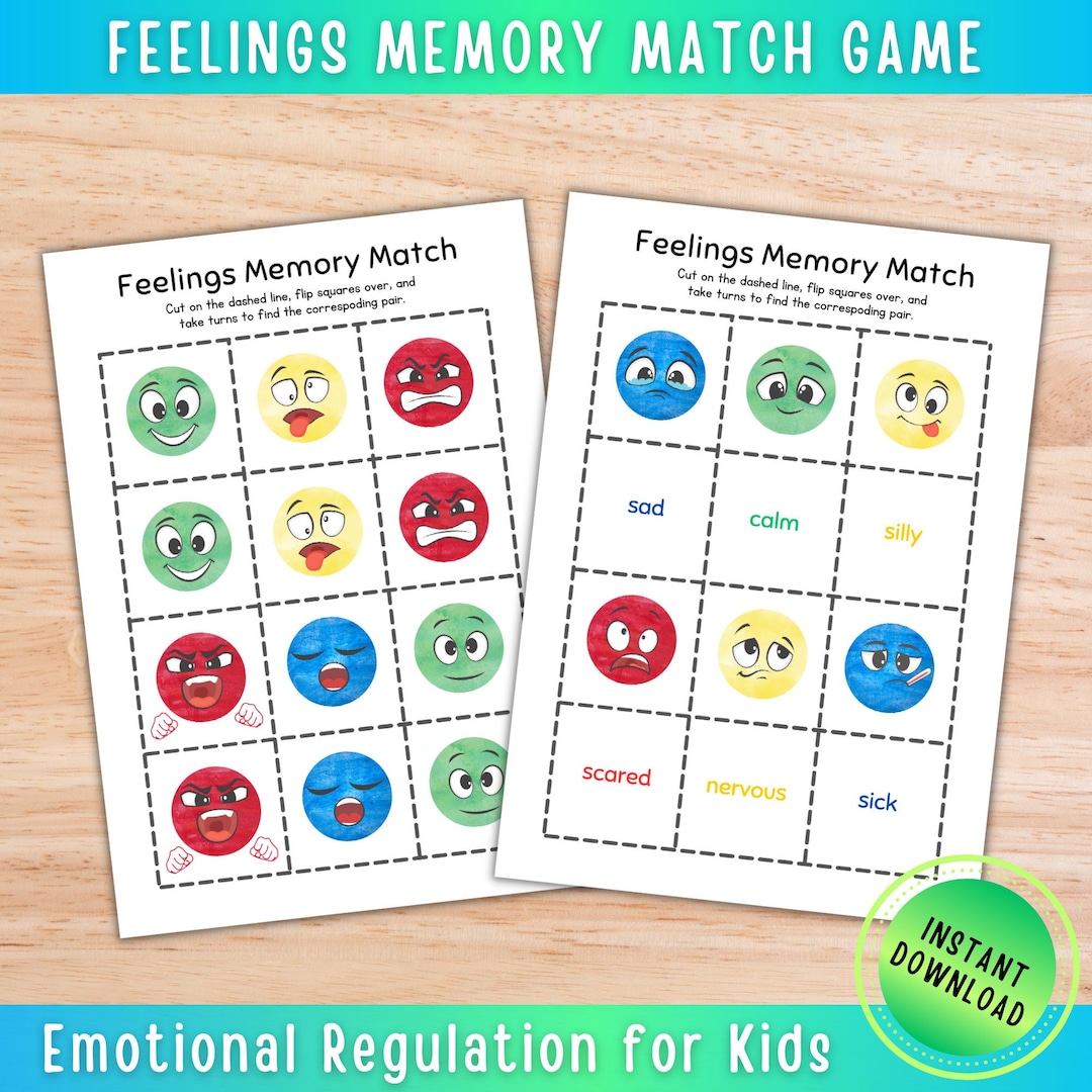 Feelings Memory Match Game for Kids Printable Activity Self-regulation ...