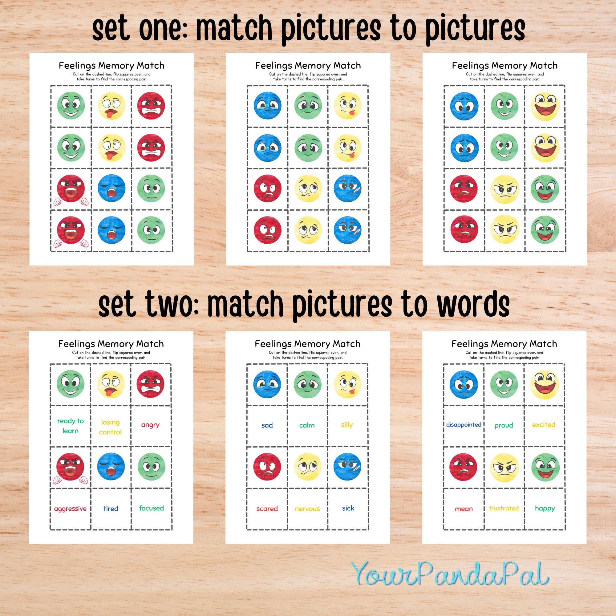 Feelings Memory Match Game for Kids Printable Activity Self-regulation ...