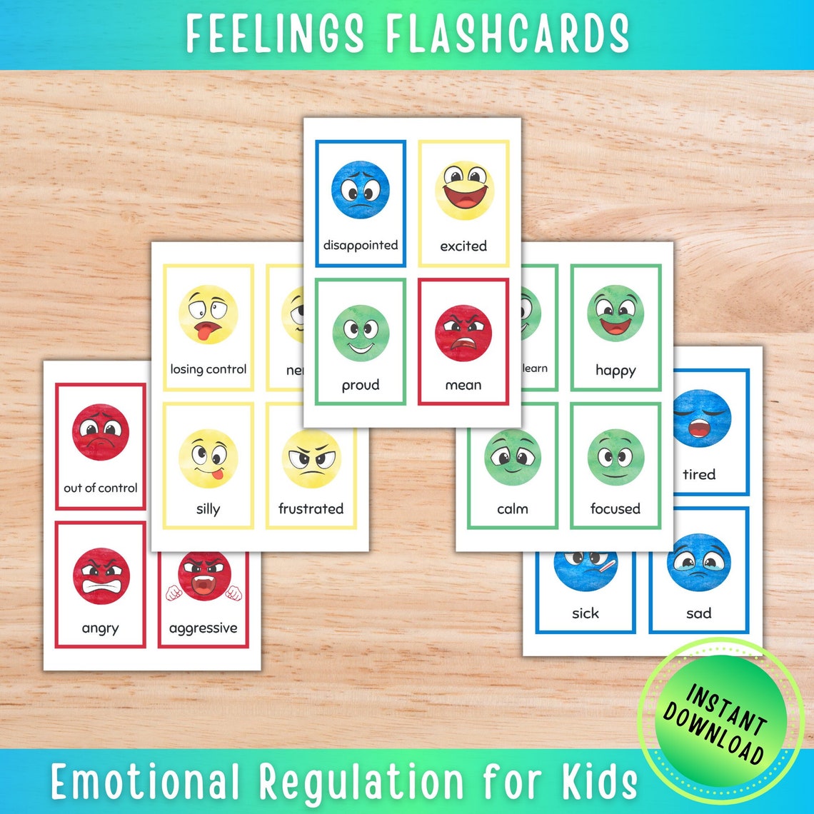 Feelings Flashcards for Emotions Self-regulation Tools Preschool ...