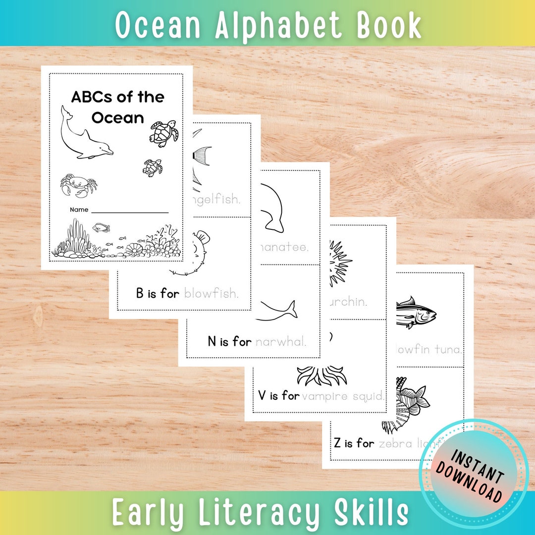 Printable Ocean Alphabet Book Handwriting ABC Coloring Pages - Etsy