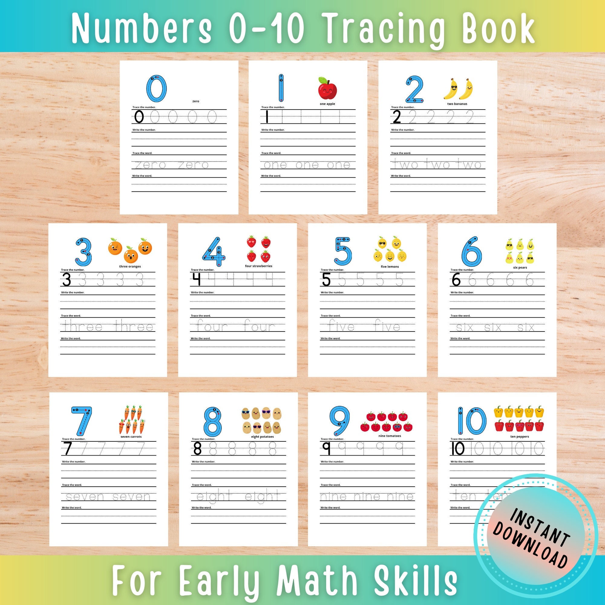 Printable Tracing Worksheet Bundle Number Tracing Book for Kids 0-10 ...