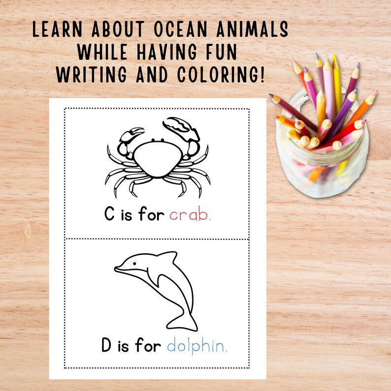 Printable Ocean Alphabet Book Handwriting ABC Coloring Pages - Etsy