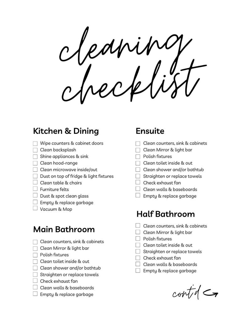 Black and White Cleaning Checklist - Etsy