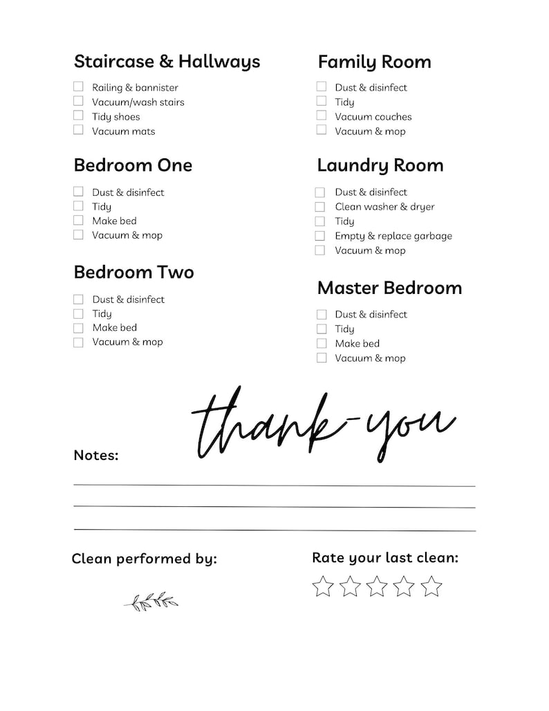 Black and White Cleaning Checklist - Etsy