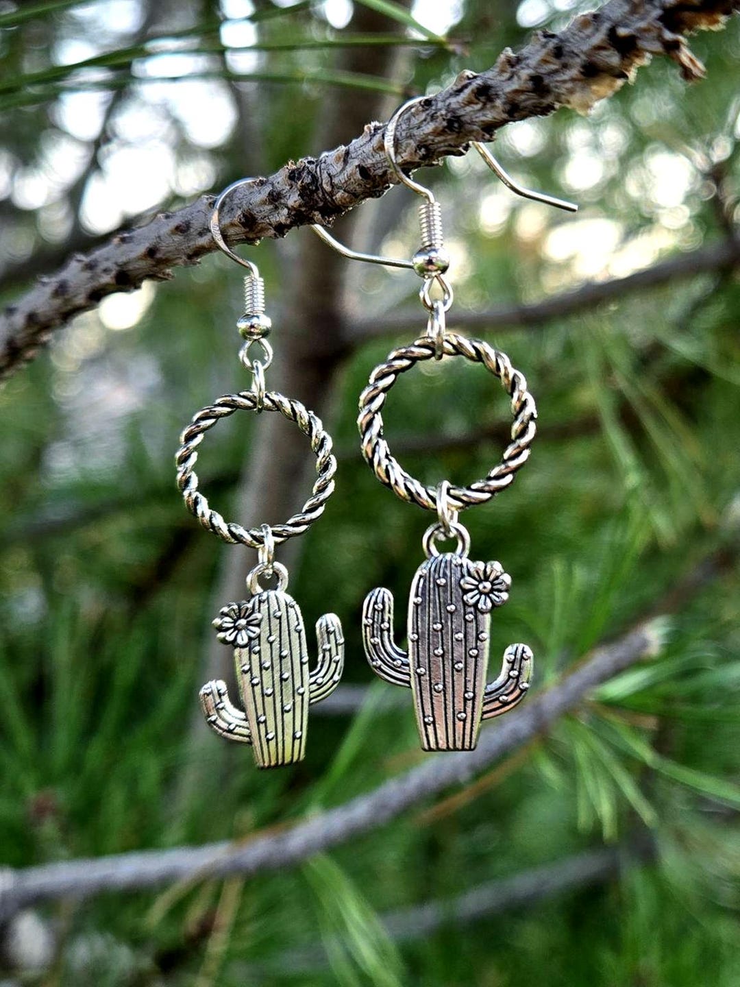 Rope Ring Saguaro Earrings, Cactus Earrings, Desert Earrings, Dangle ...
