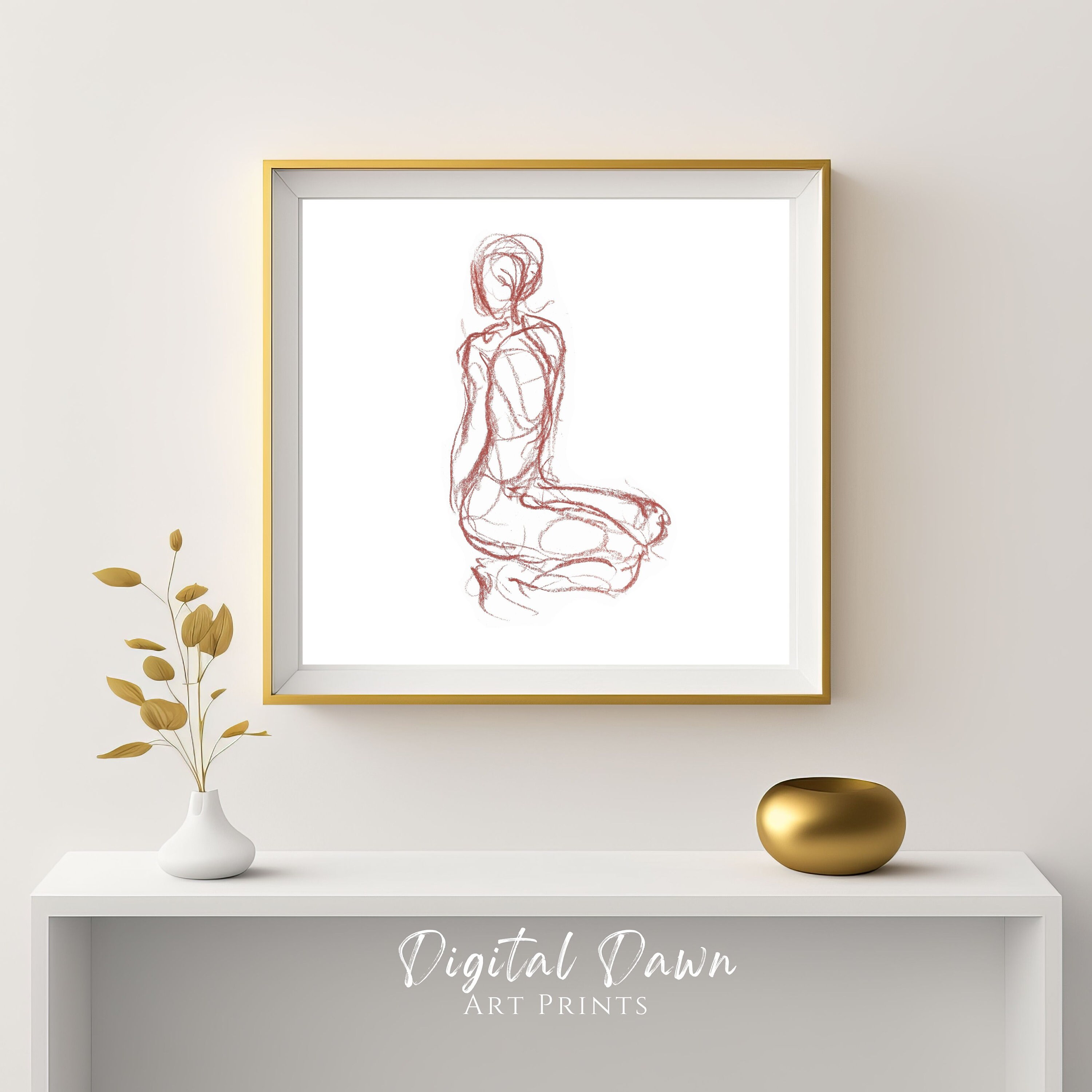 Sitting Figure Gesture Drawing Line Art Minimalist Drawing of - Etsy