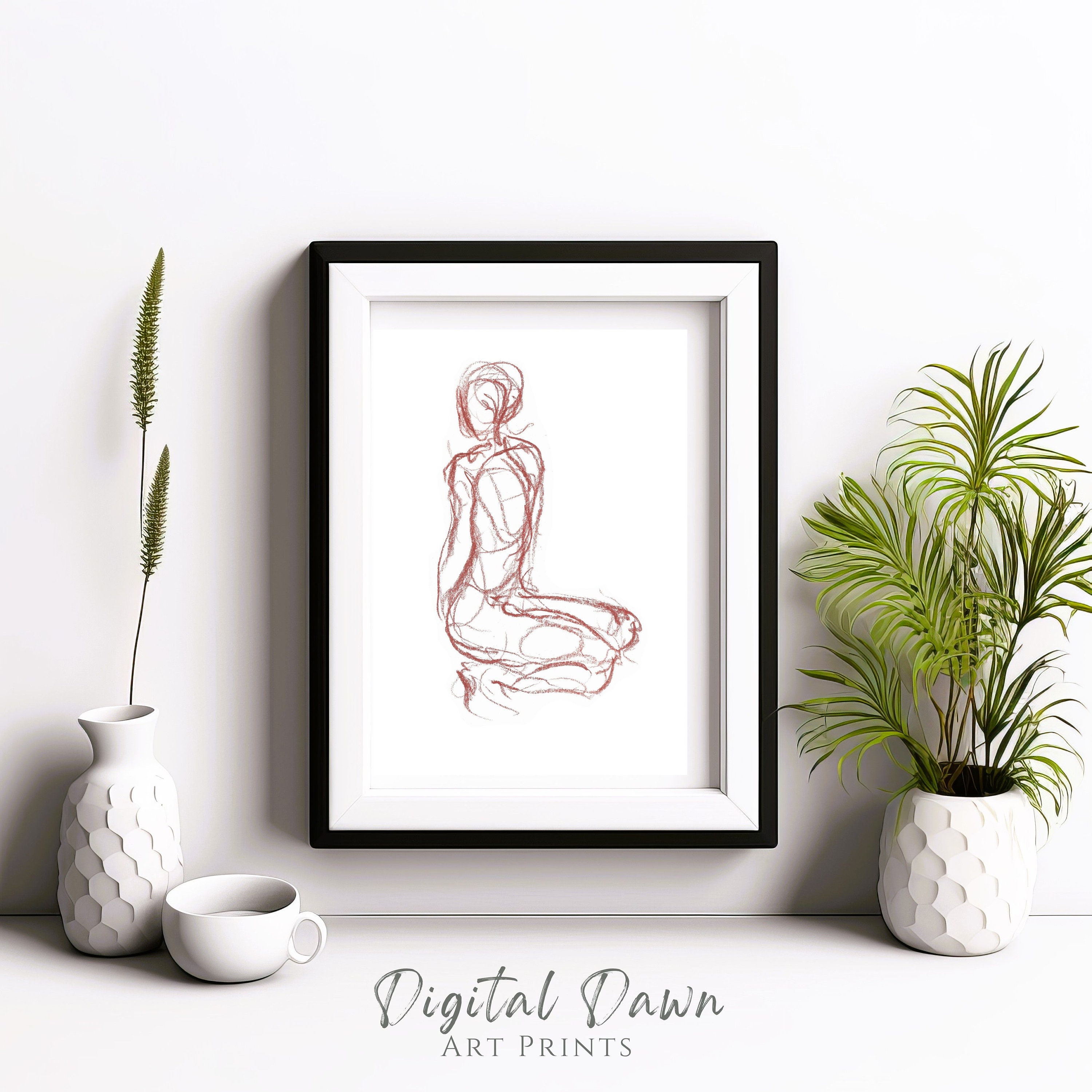Sitting Figure Gesture Drawing Line Art Minimalist Drawing of - Etsy
