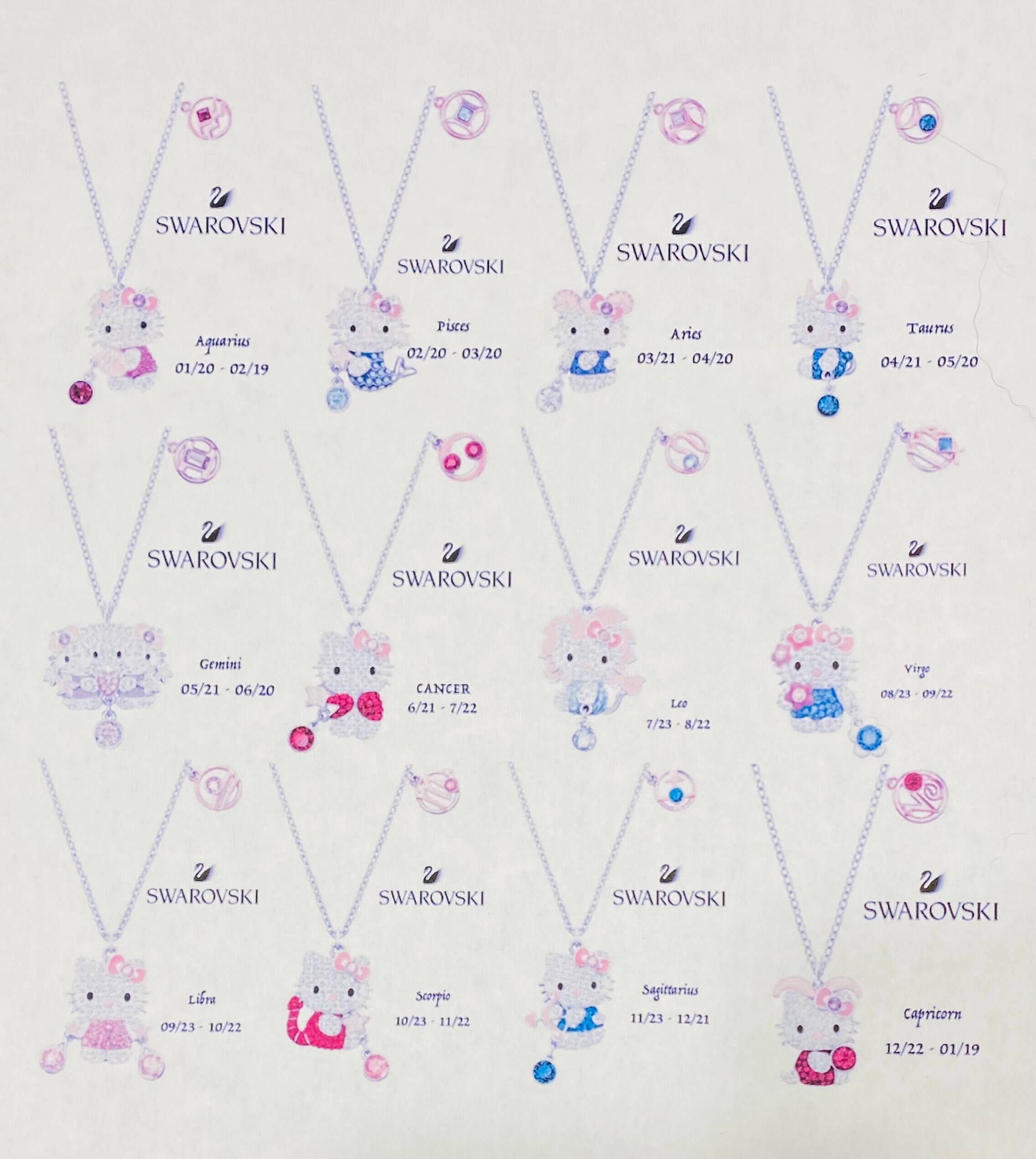 Swarovski Hello Kitty Zodiac Necklaces Etsy