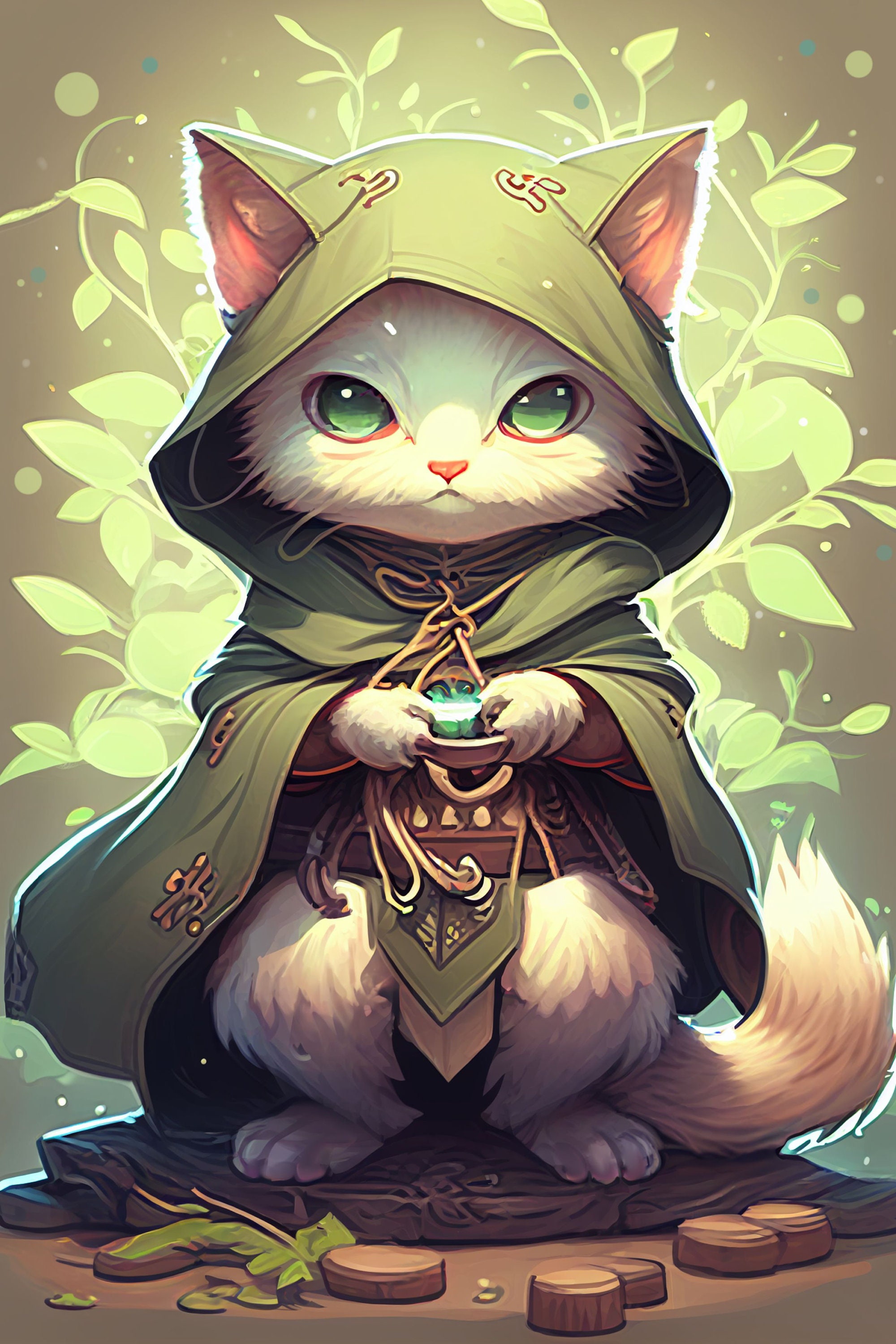 Kitty Druid Printable Wall Art, Kawaii Cat Print, Dungeons and Dragons ...