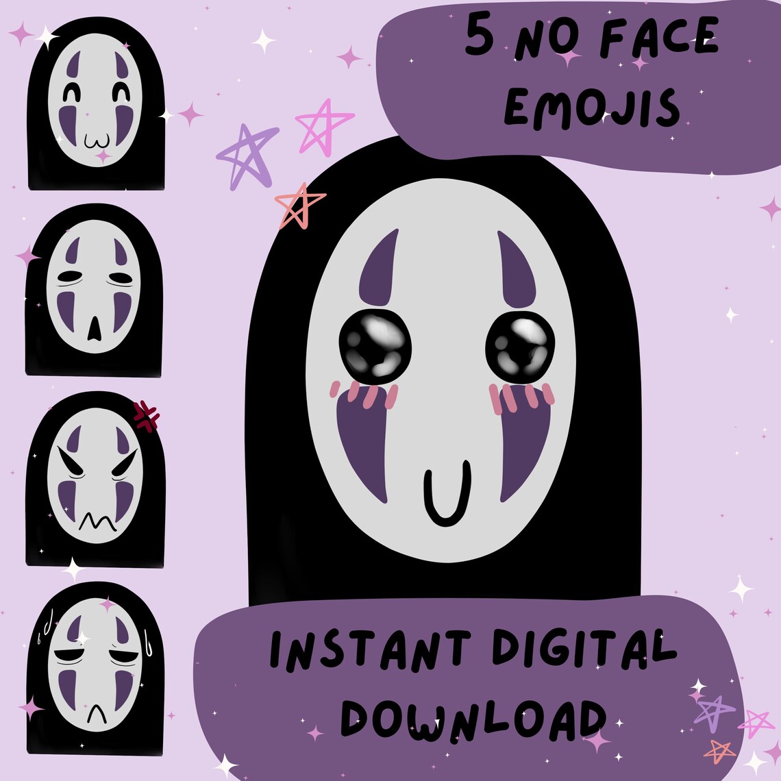 No Face Emojis, Set of 5, Studio Ghibli Digital Art, Spirited Away ...