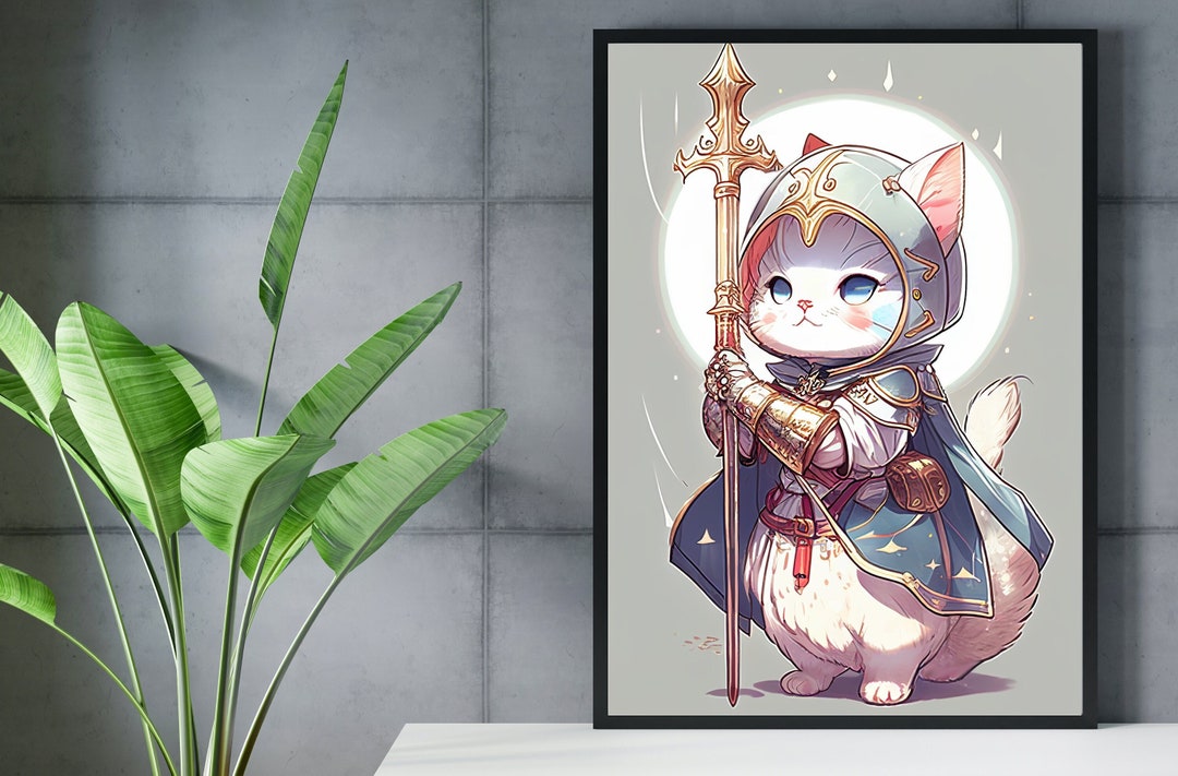 Kitty Cleric Printable Wall Art, Kawaii Cat Print, Dungeons and Dragons ...