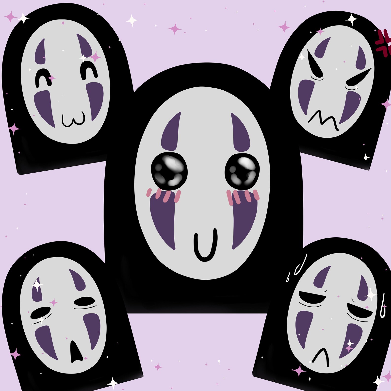 No Face Emojis, Set of 5, Studio Ghibli Digital Art, Spirited Away ...