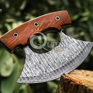 Damascus Ulu Knife, Damascus Pizza Cutter, Kitchen Knife, Christmas ...