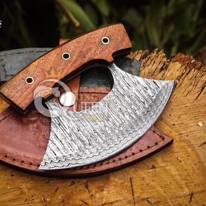 Damascus Ulu Knife, Damascus Pizza Cutter, Kitchen Knife, Valentine ...