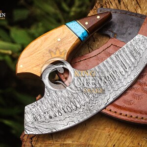 Damascus Ulu Knife, Damascus Pizza Cutter, Kitchen Knife, Valentine ...