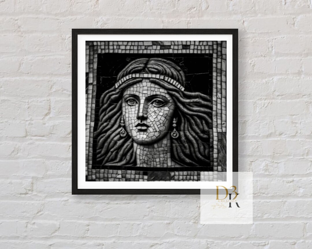 Digital Prints, Roman Mosaic, Square Print, Black and White, Water ...