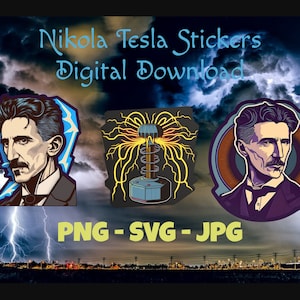 Nikola Tesla Stickers Digital Download PNG SVG JPG Clipart Famous ...