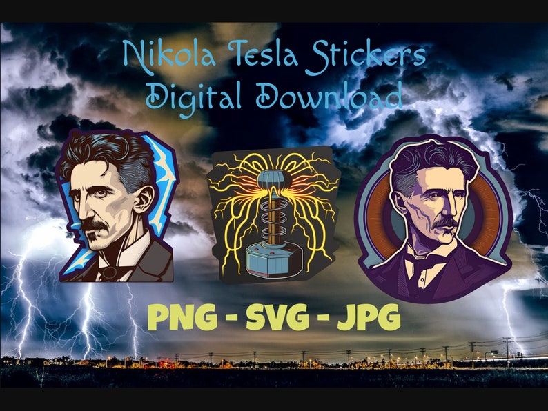 Nikola Tesla Stickers Digital Download PNG SVG JPG Clipart Famous ...