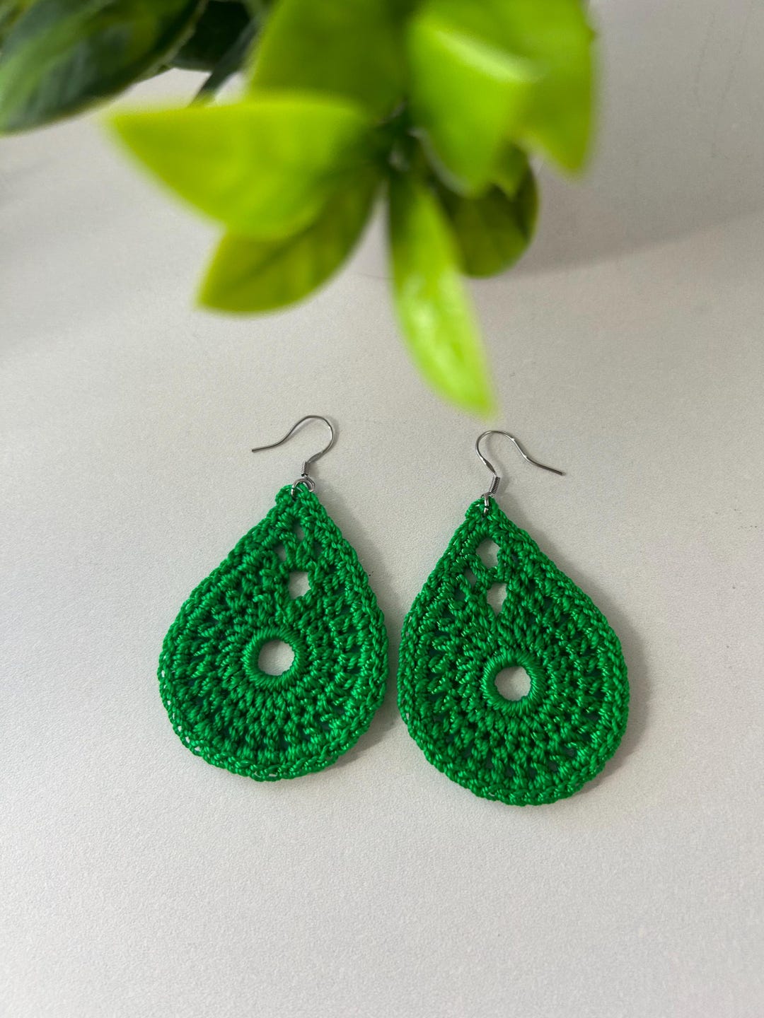 Green Teardrop Shaped Handcrafted Earrings. - Etsy