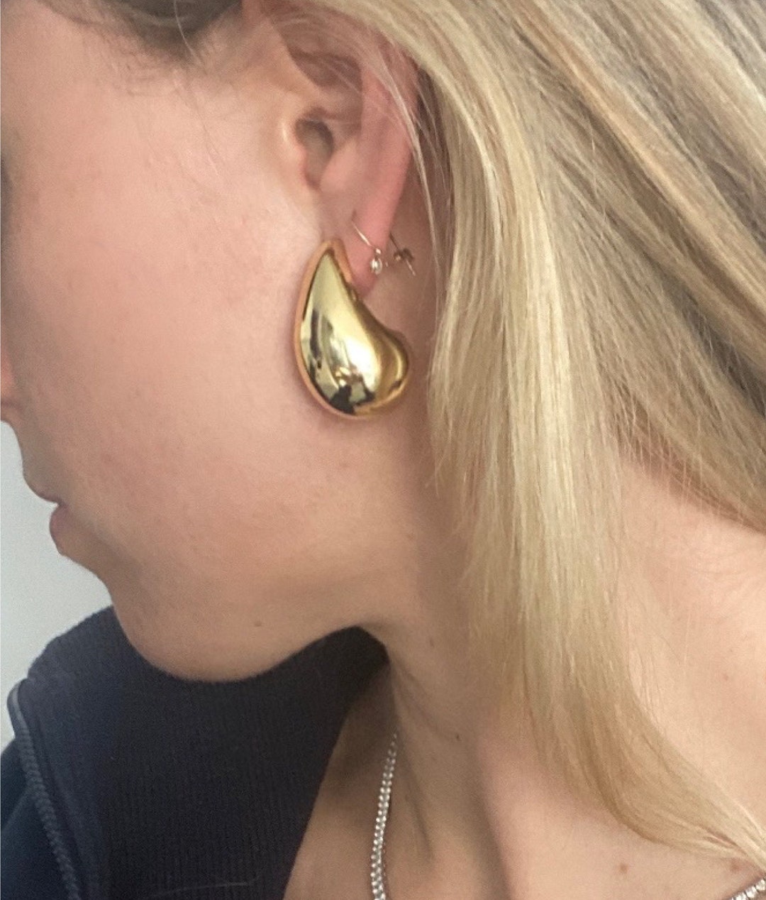 Gold Water Drop Stud Earrings BOTTEGA STYLE Women Jewelry Runway Trendy ...