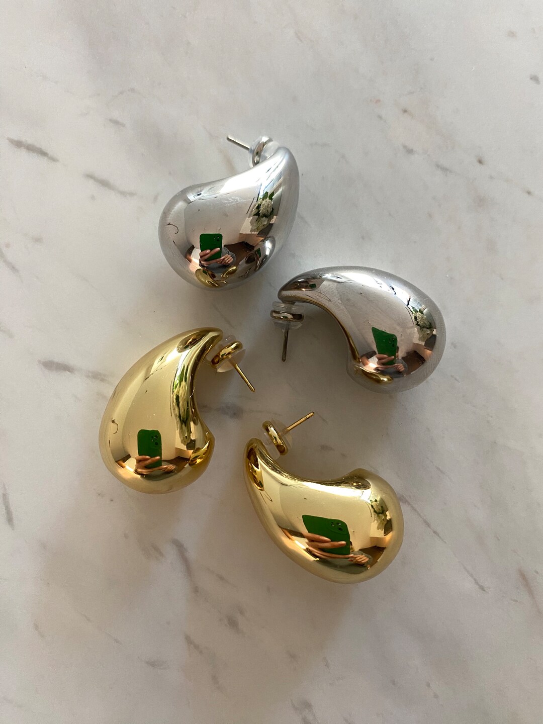 Bottega Dupe Earring 18K Gold Plated Large Chunky Teardrop Statement ...