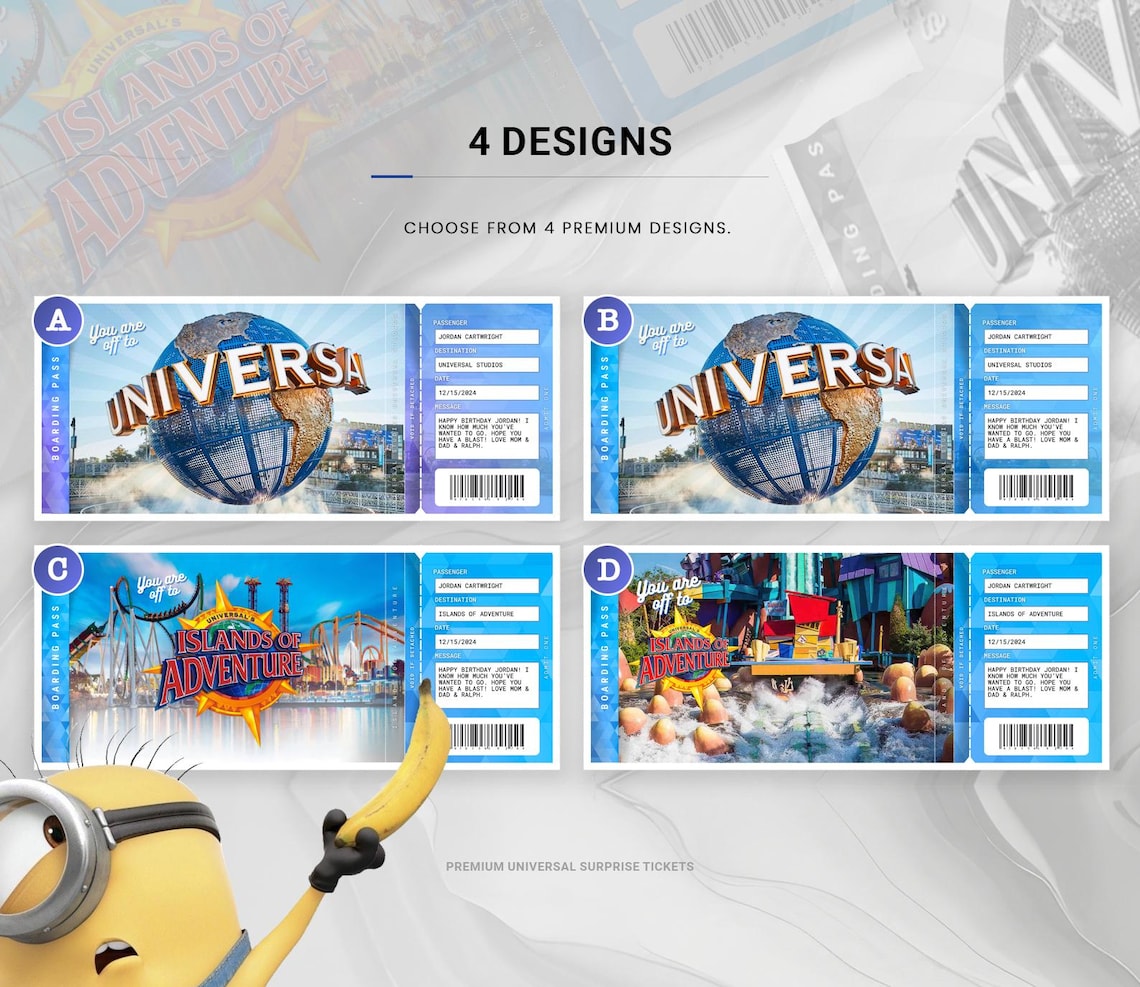 Editable Universal Studios Surprise Ticket, Universal Reveal, Universal ...
