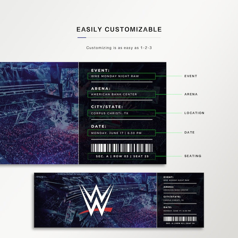 Physical WWE Ticket Template, Customizable Monday Night Raw Smackdown ...