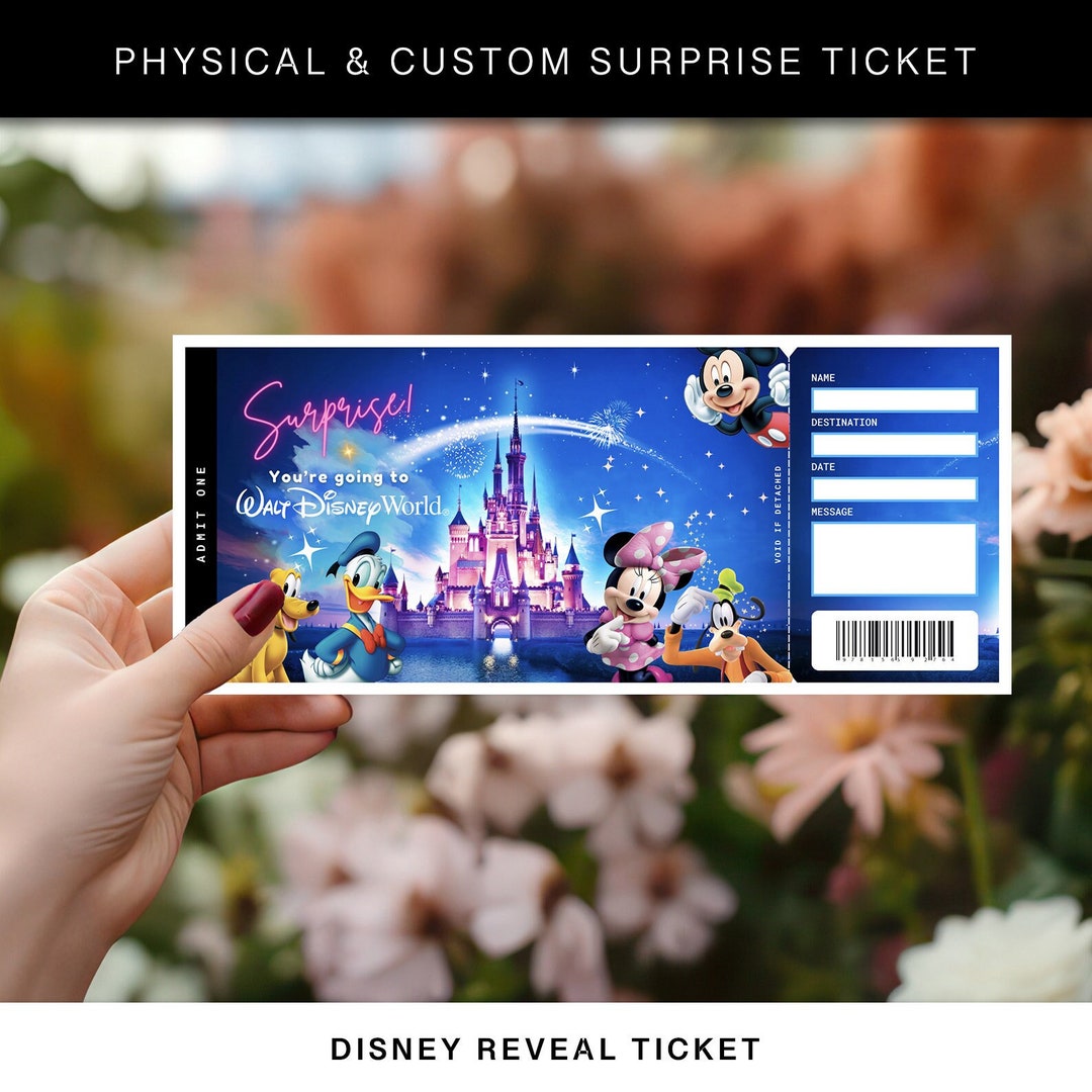 Editable Disney World Disneyland Surprise Ticket, Disney Reveal, Disney ...