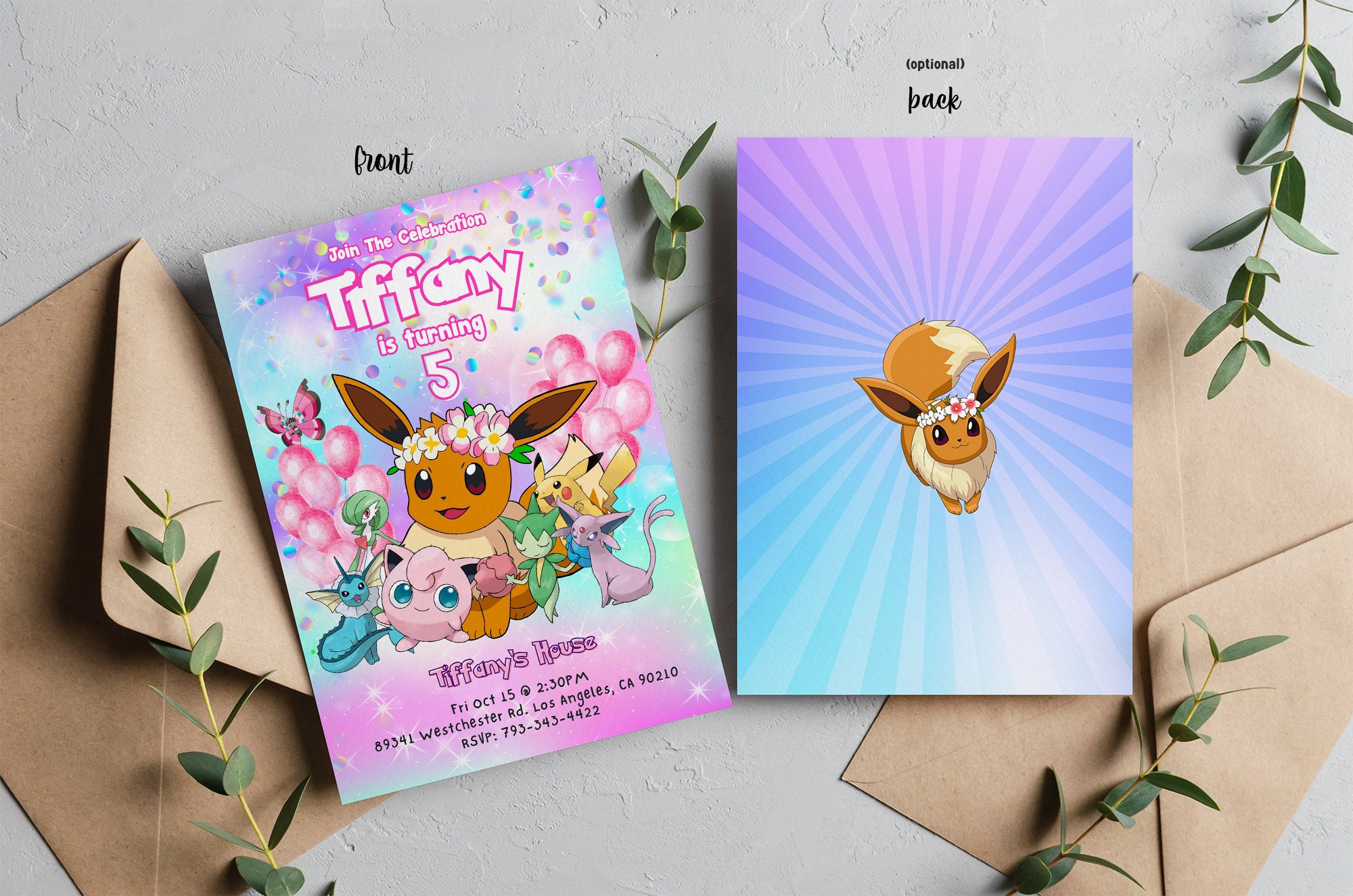 Girls Pokemon Eevee Birthday Invitation Kids Eevee Party - Etsy