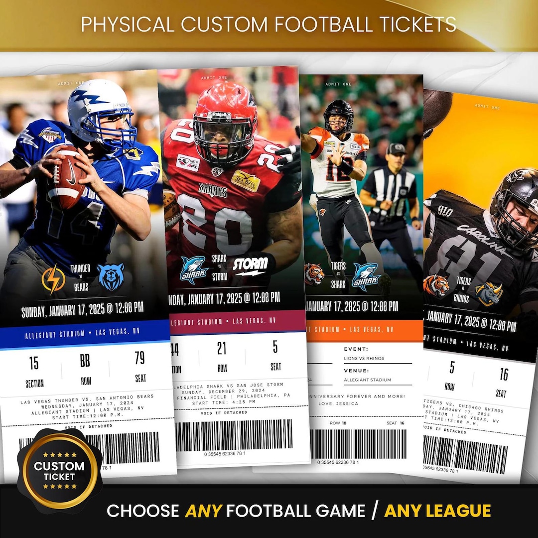 Physical Custom Football Game Ticket, Personalized Football Ticket ...