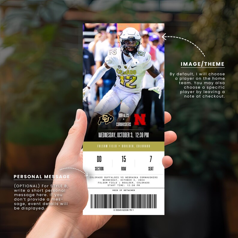 Physical Custom College Football Game Ticket, Personalizable Printed ...