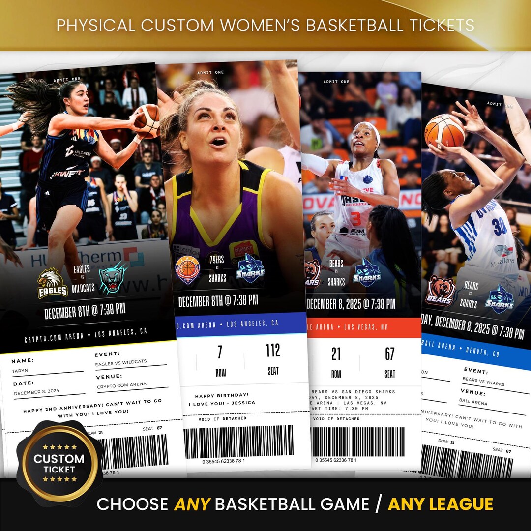 Physical Custom Women's Basketball Game Ticket, Personalized Womens ...