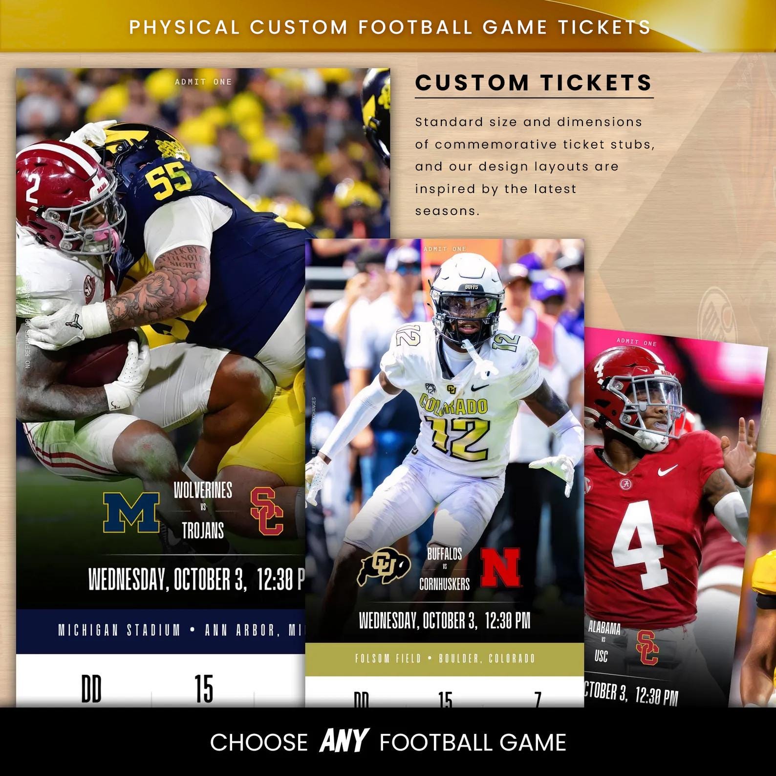 Physical Custom College Football Game Ticket, Personalizable Printed ...