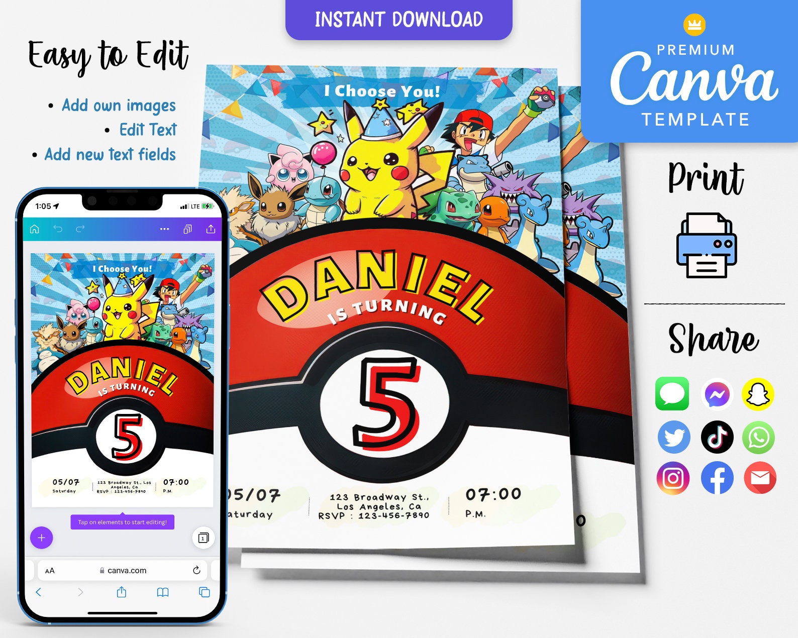 Pokemon Birthday Invitation, Pokemon Birthday Invitation, Pokemone ...