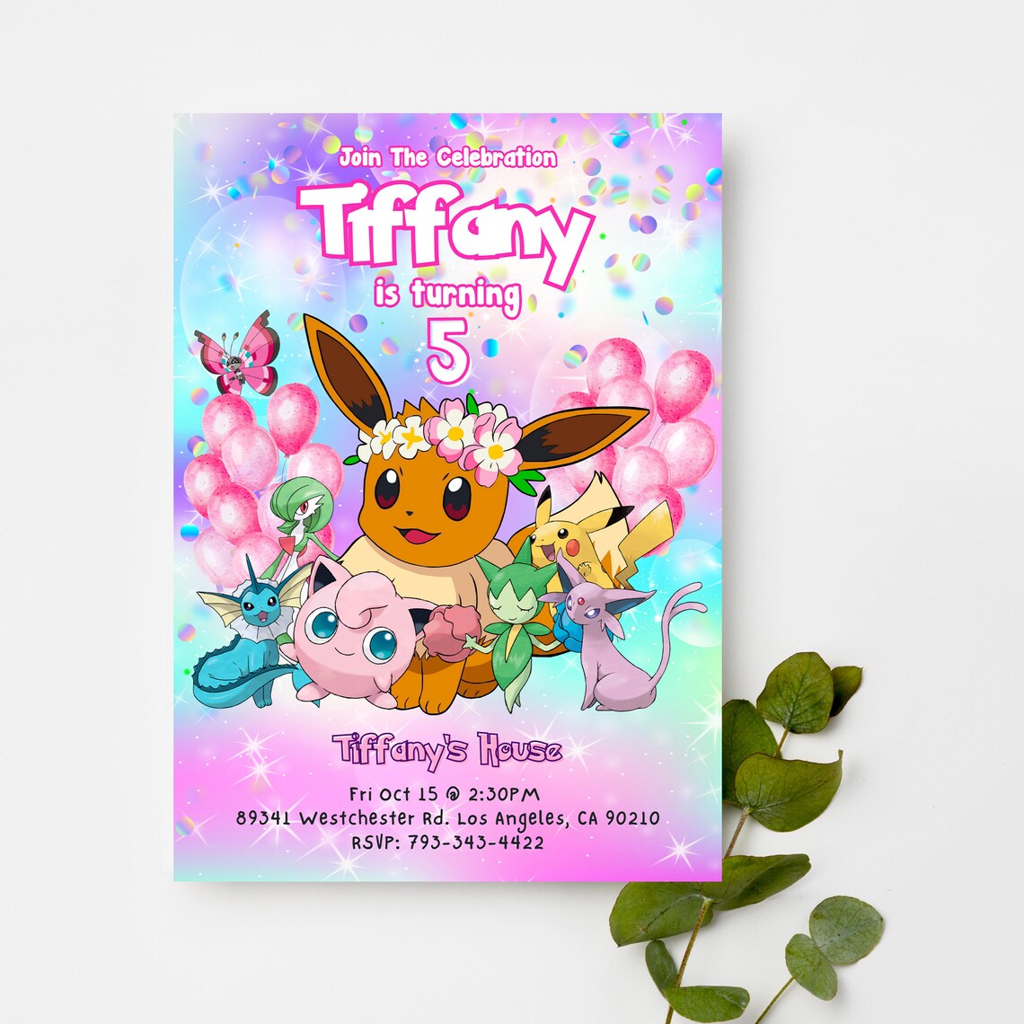Girls Pokemon Eevee Birthday Invitation Kids Eevee Party - Etsy