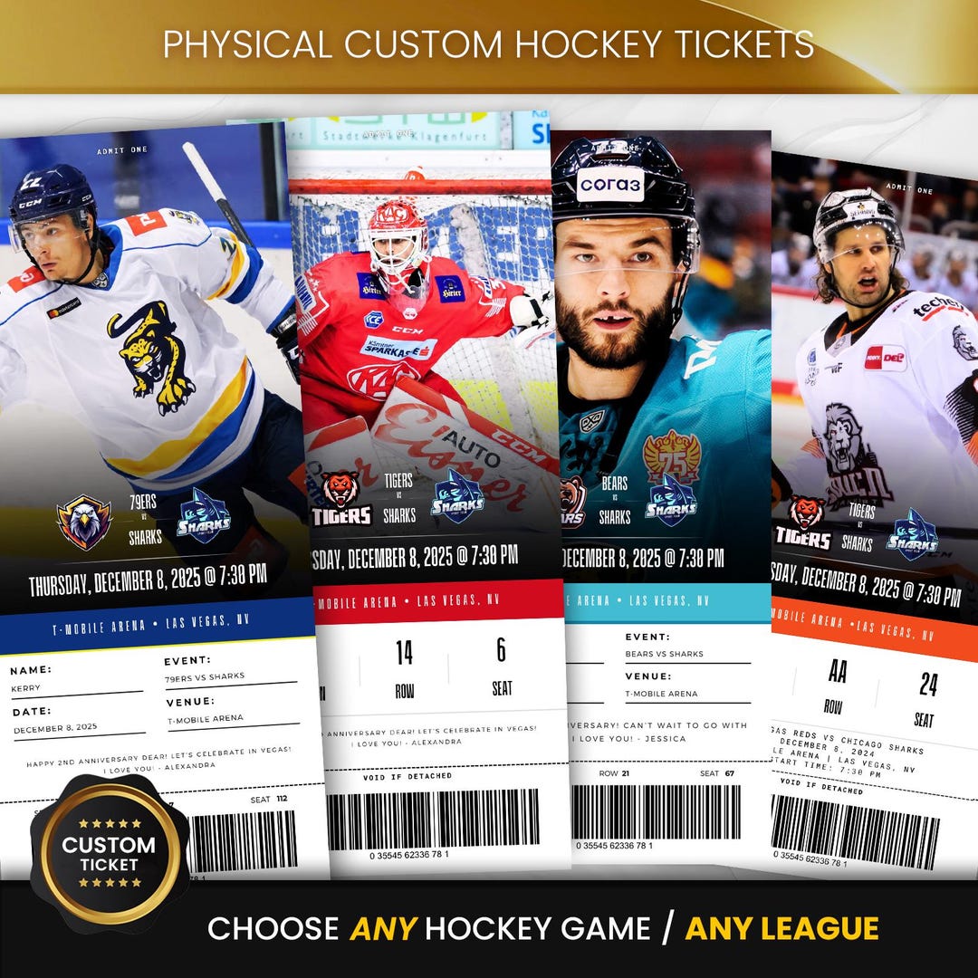 Physical Custom Hockey Game Ticket, Personalized Hockey Ticket, Hockey ...