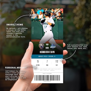 Physical Custom Baseball Game Ticket, Personalized Baseball Ticket ...