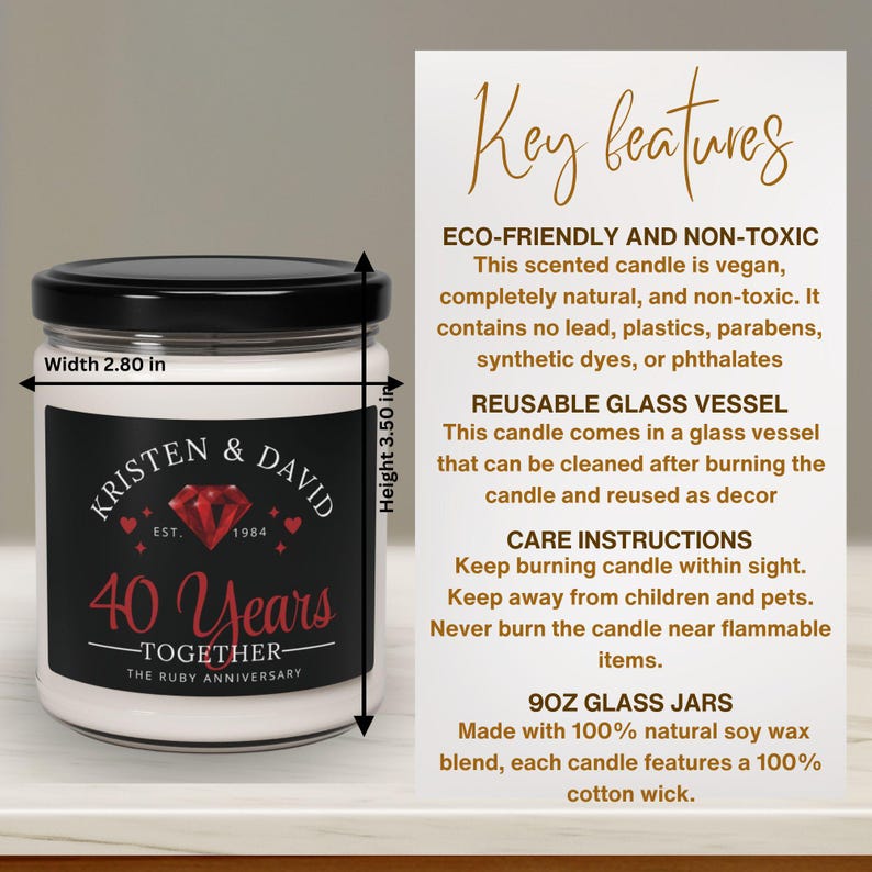 Personalized 40th Anniversary Candle: 40th Wedding Anniversary Gifts ...