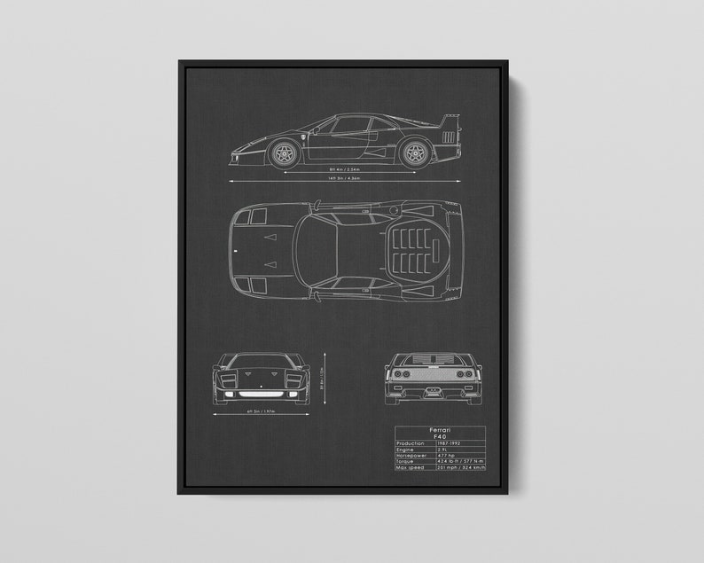 Ferrari F40 Blueprint: Supersport Car Canvas Wall Art - Etsy