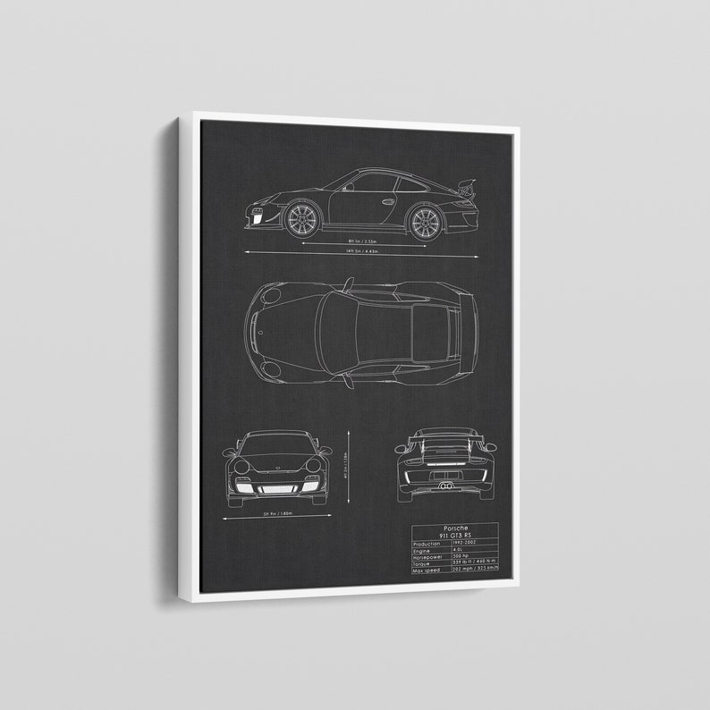 Porsche 911 GT3 RS Blueprint Canvas Poster: Motorsport Wall Art - Etsy