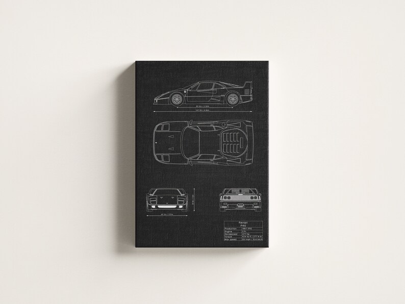 Ferrari F40 Blueprint: Supersport Car Canvas Wall Art - Etsy
