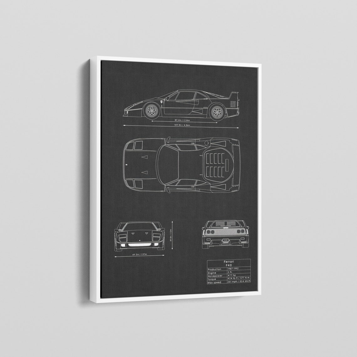 Ferrari F40 Blueprint: Supersport Car Canvas Wall Art - Etsy