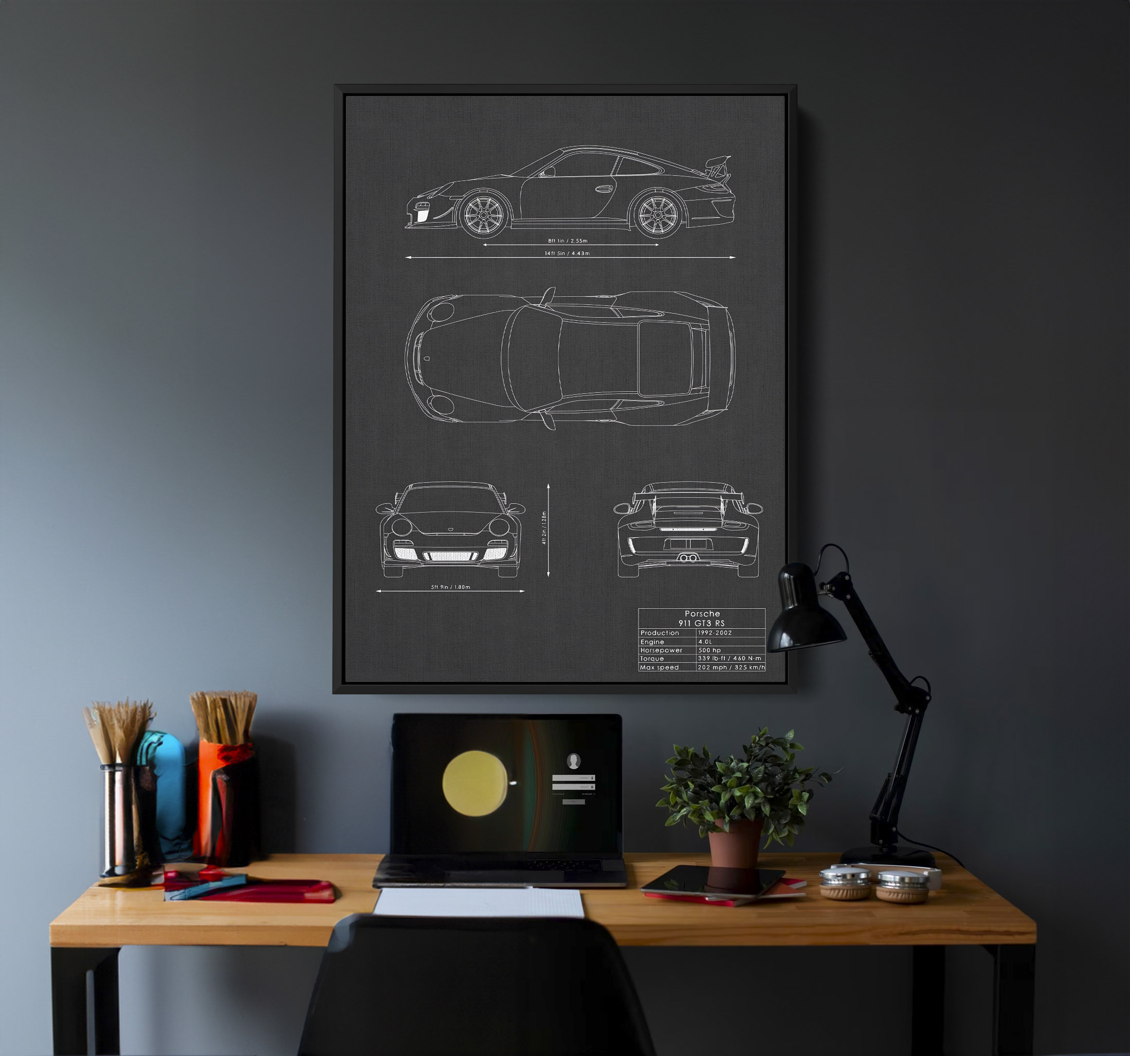 Porsche 911 GT3 RS Blueprint Canvas Poster: Motorsport Wall Art - Etsy