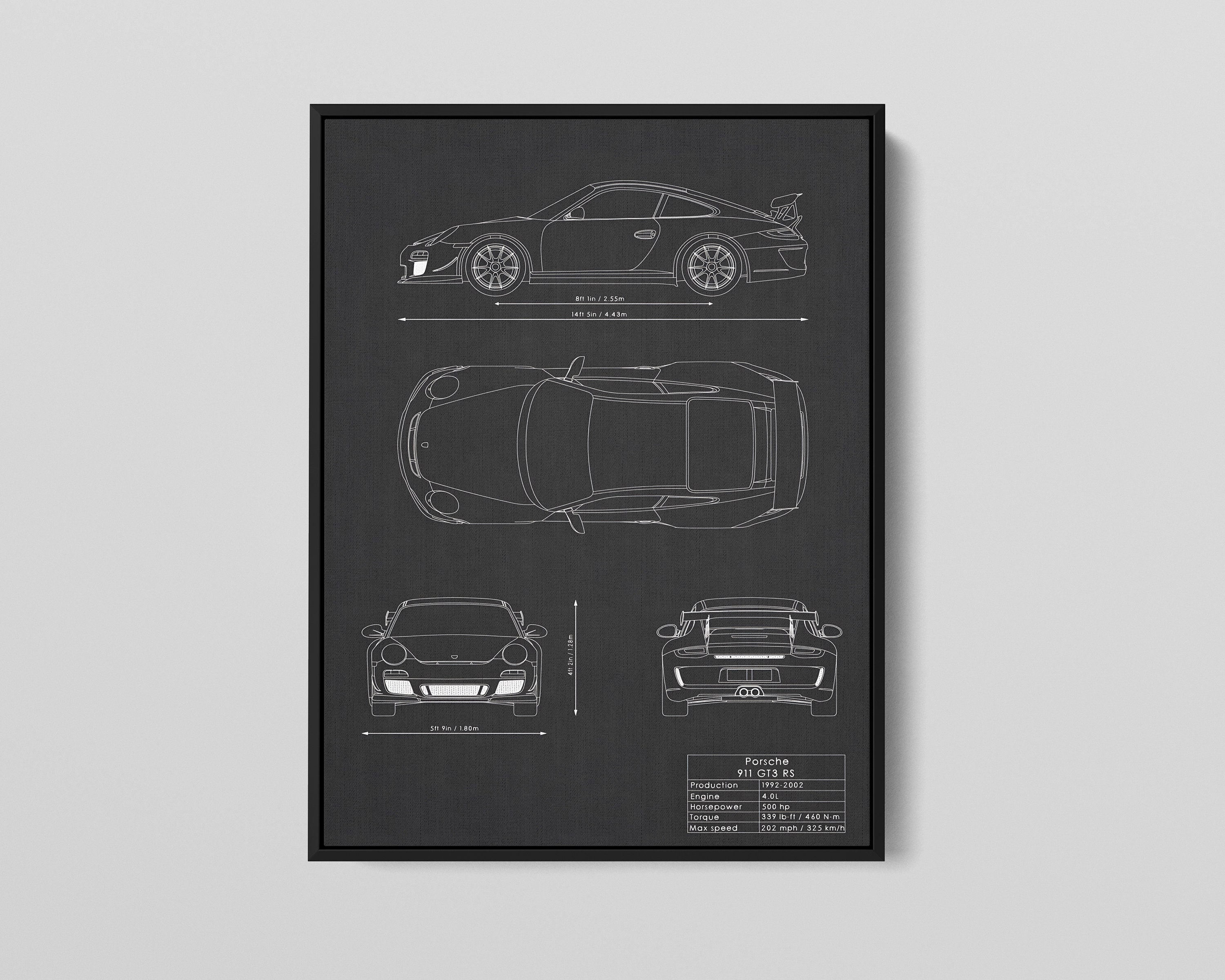 Porsche 911 GT3 RS Blueprint Canvas Poster: Motorsport Wall Art - Etsy