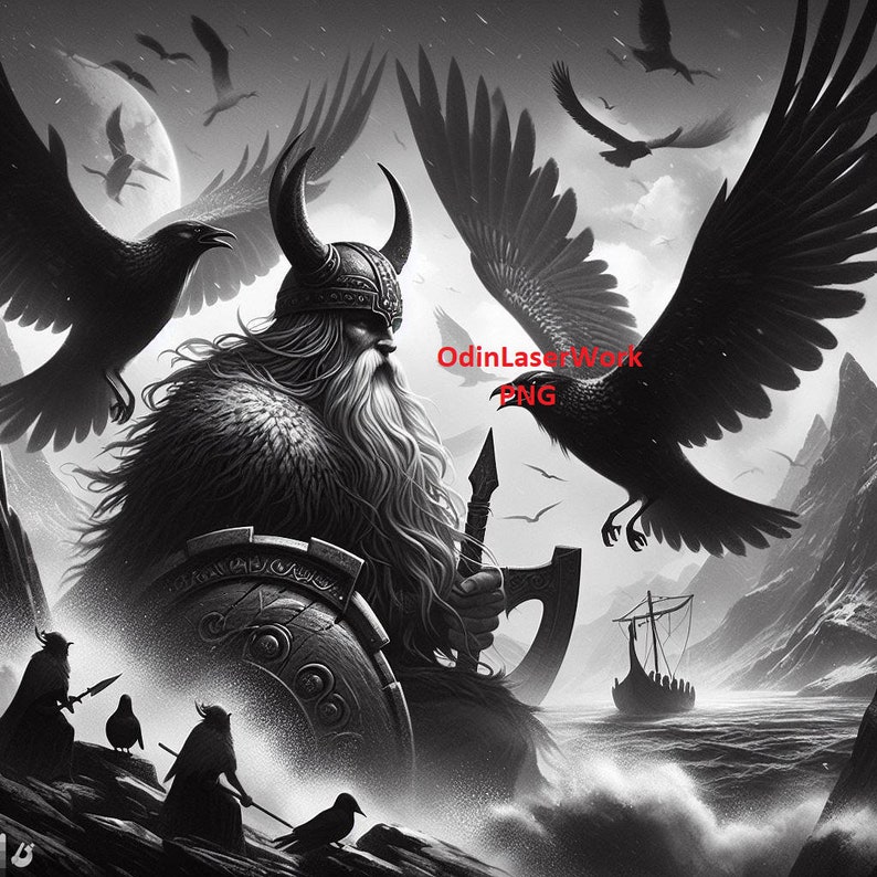 Black and White Norse God Odin PNG - Etsy