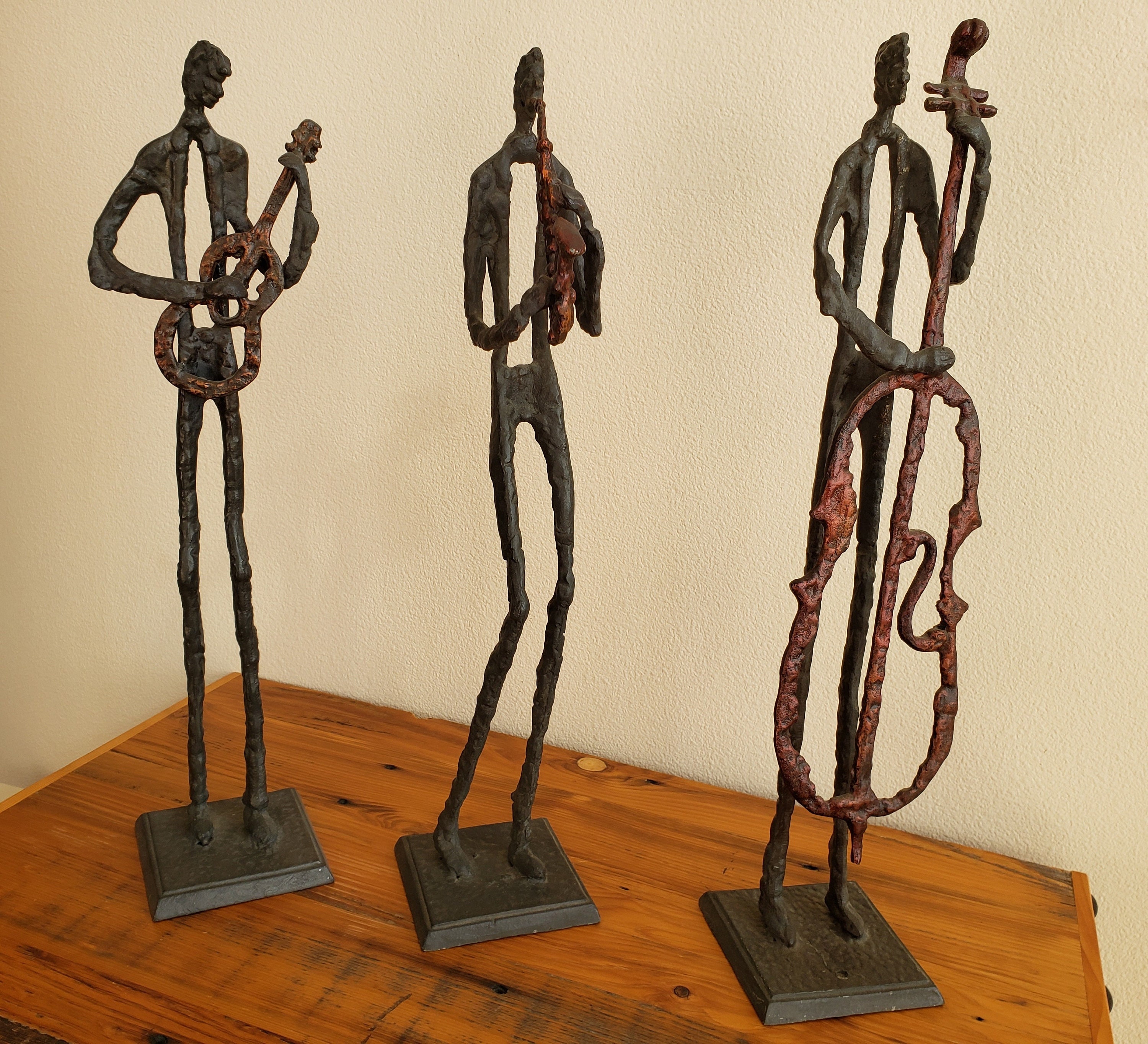Vintage Modernist Abstract Cast Iron Metal Musician Sculptures set of ...