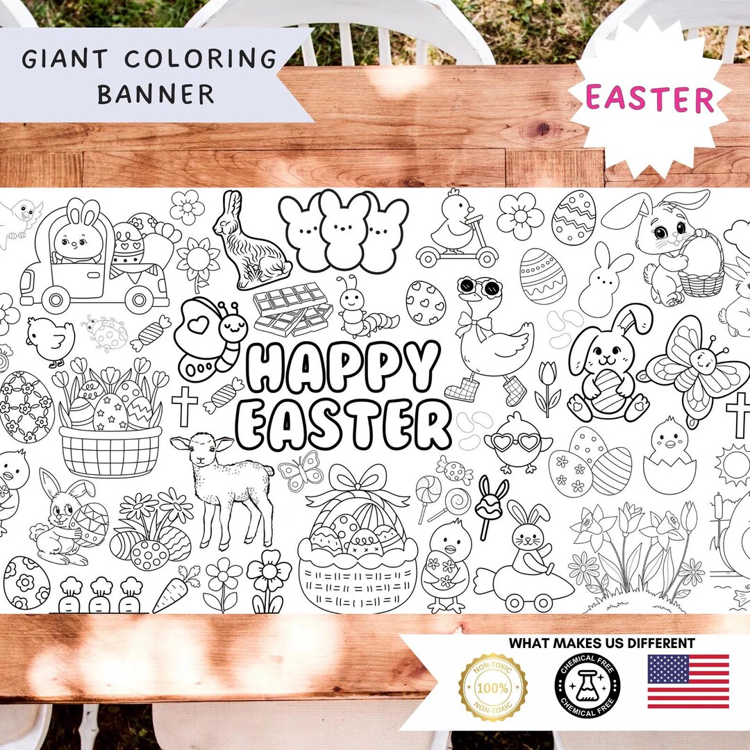 Giant Easter Coloring Poster, Easter Table Runner, Easter Busy Coloring ...