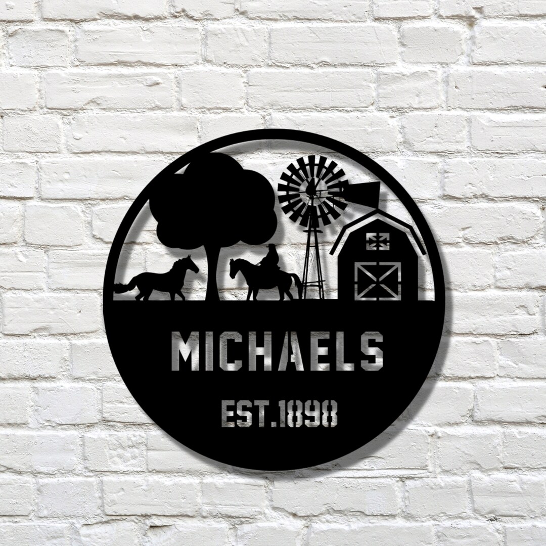 Metal Farm Sign, Barn & Horse, Personalized Family, House Warming Gift ...