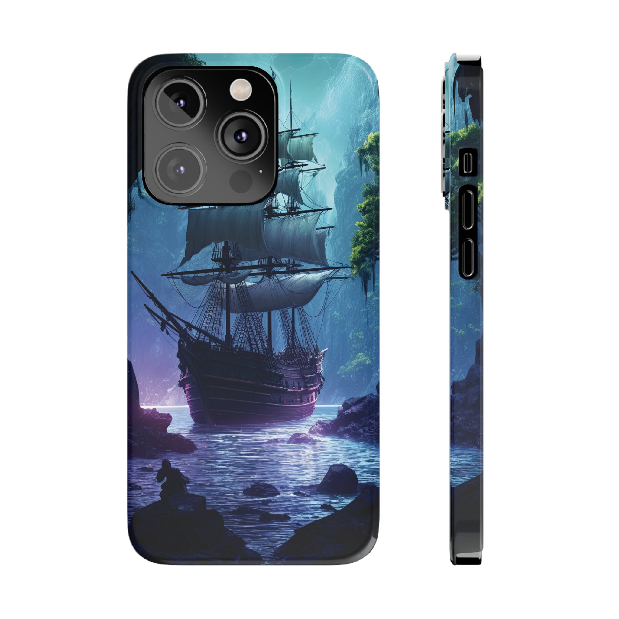 Pirate Ship Tropical Beach Theme on Slim Phone Cases for iPhone 13, 14 ...