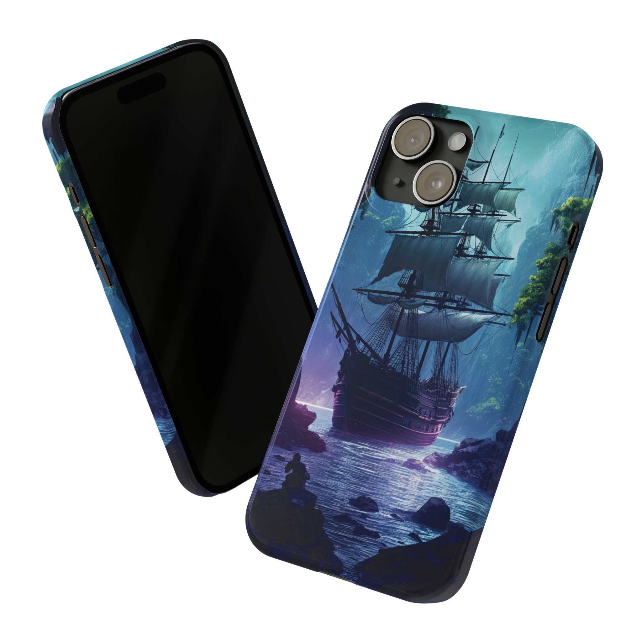Pirate Ship Tropical Beach Theme on Slim Phone Cases for iPhone 13, 14 ...